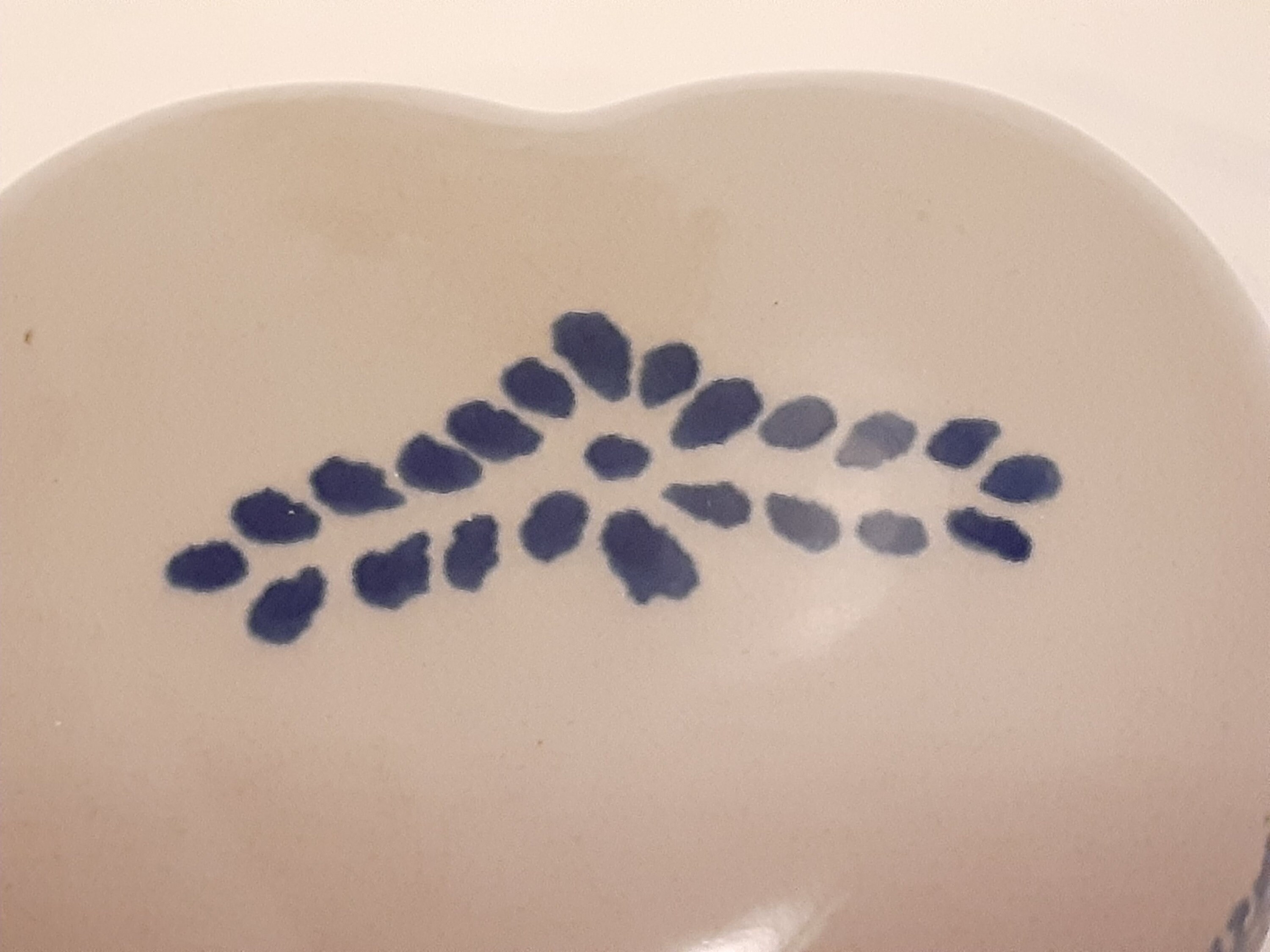Vintage Blue and off White Spongeware Heart Shaped Covered Trinket Dish ...