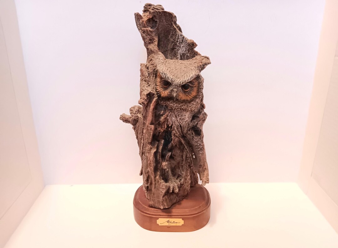 Vintage Owl Statue Marka Galleries Owl in a Tree, Heavy Resin Sculpture ...
