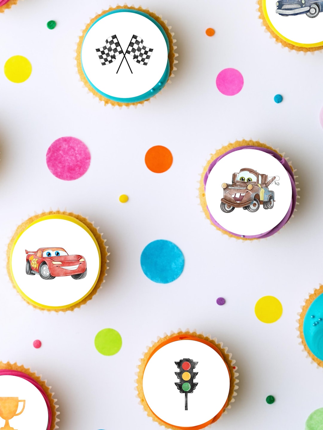 Cars Edible Images - Lightning Mcqueen Cupcake / Cookie Round Icing ...