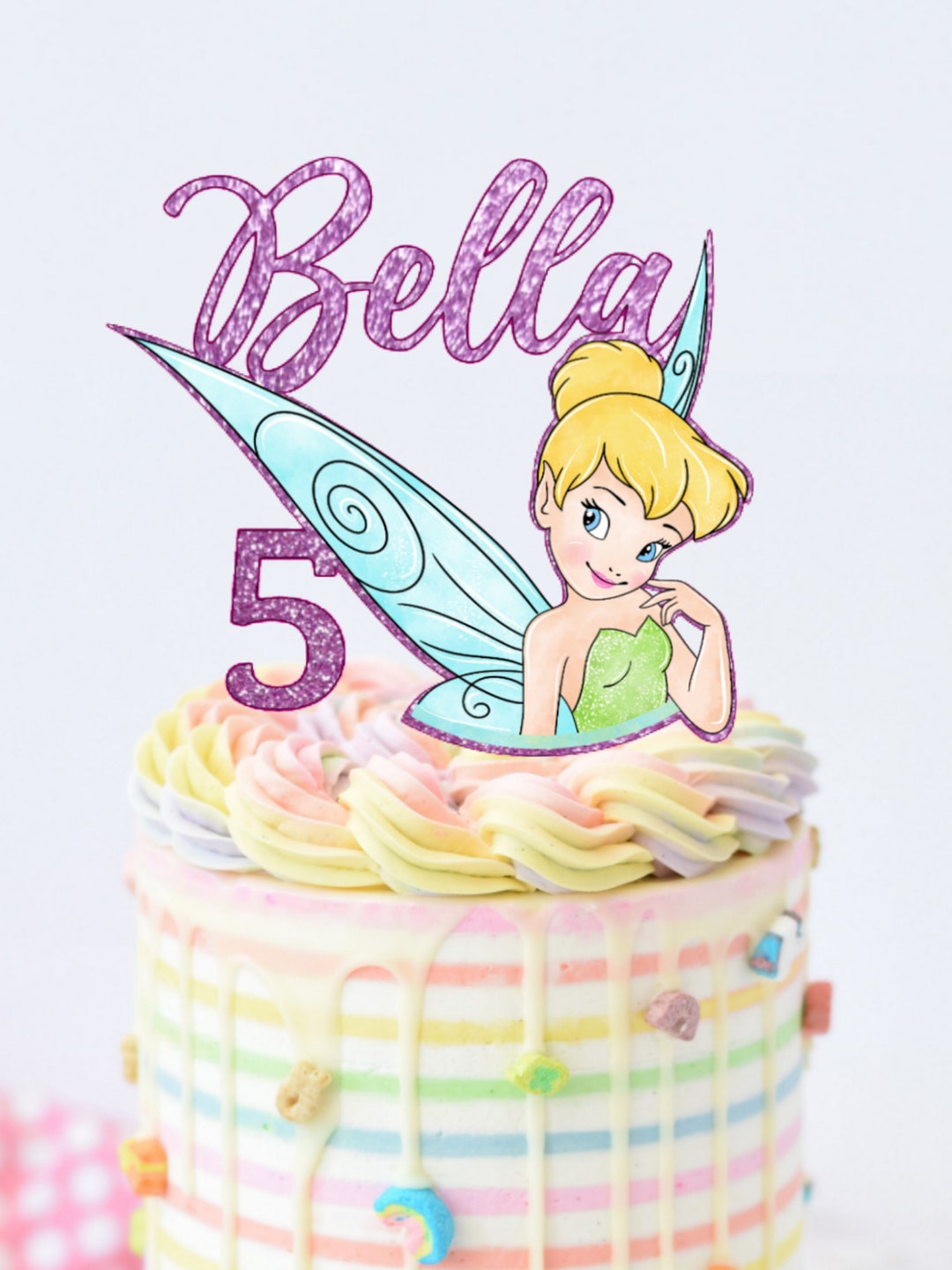 Cake Topper Tinker Bell Themed Personalized Name Age Licensed - Etsy