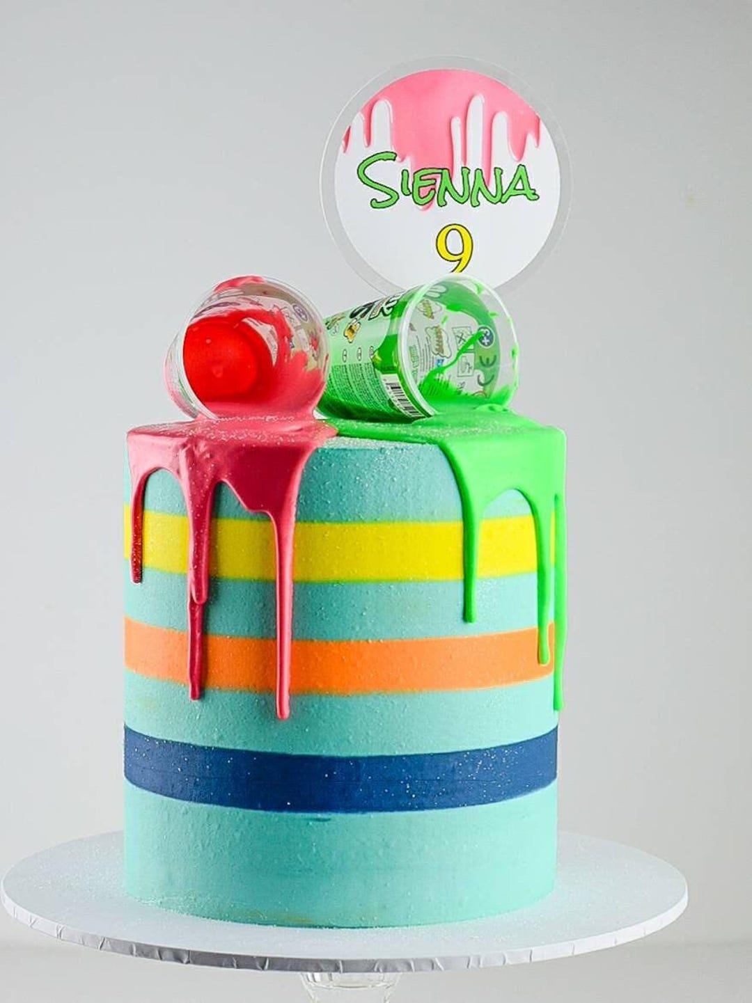 Slime Cake Topper - Personalised Slime Themed Party Decorations - Clear ...