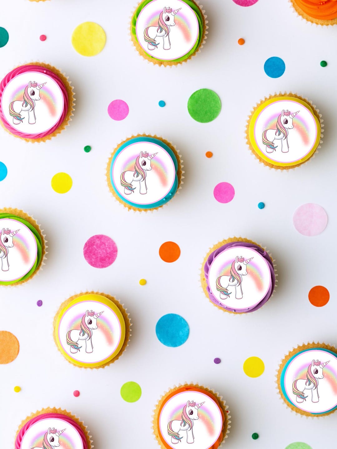Pastel Unicorn Edible Images - Cupcake / Cookie Round Icing Toppers ...