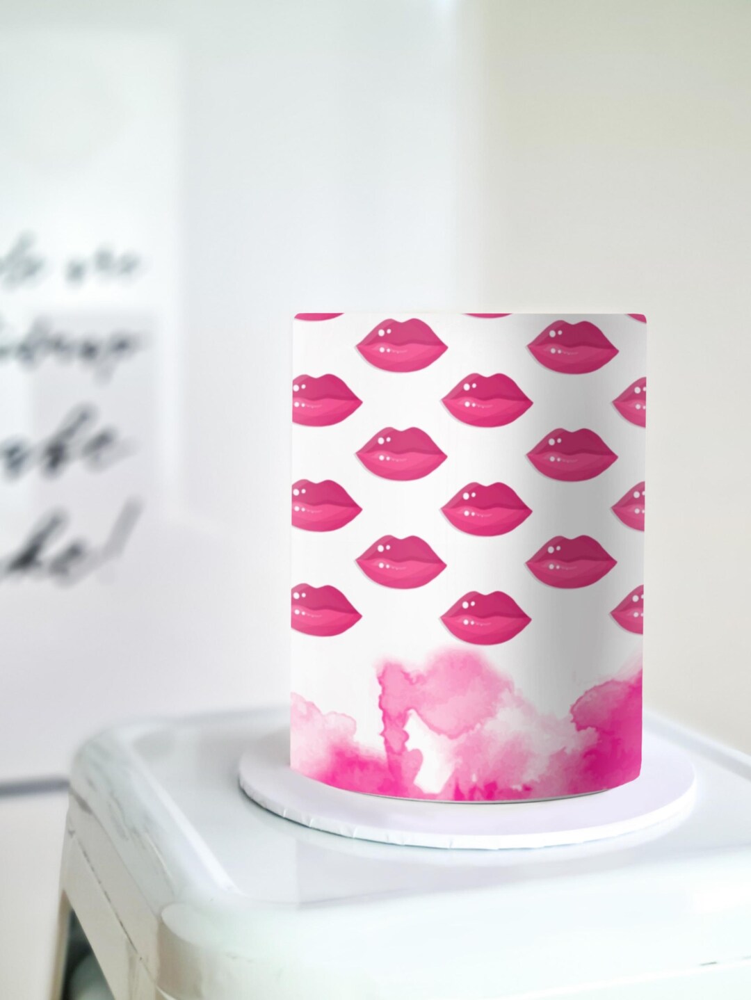 Lips Pattern Cake Wrap - Kisses A4 Edible Image - Hot Pink Icing Sheet ...