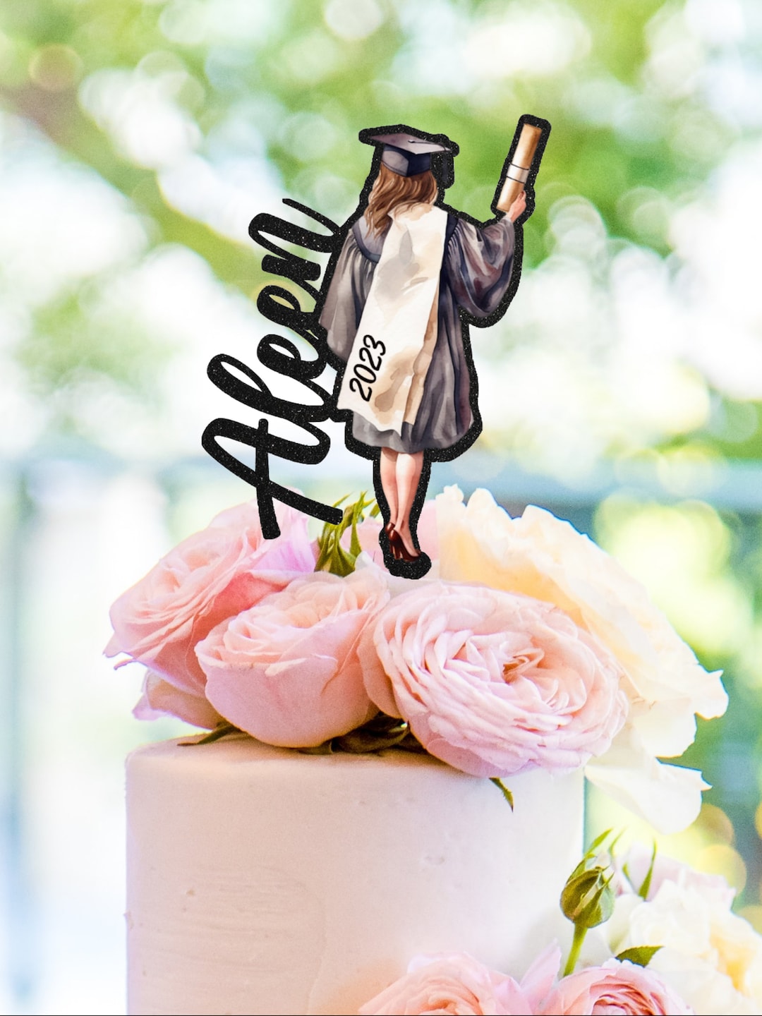 Graduation Cake Topper Flower Bouquet Topper Personalized Graduate Name ...