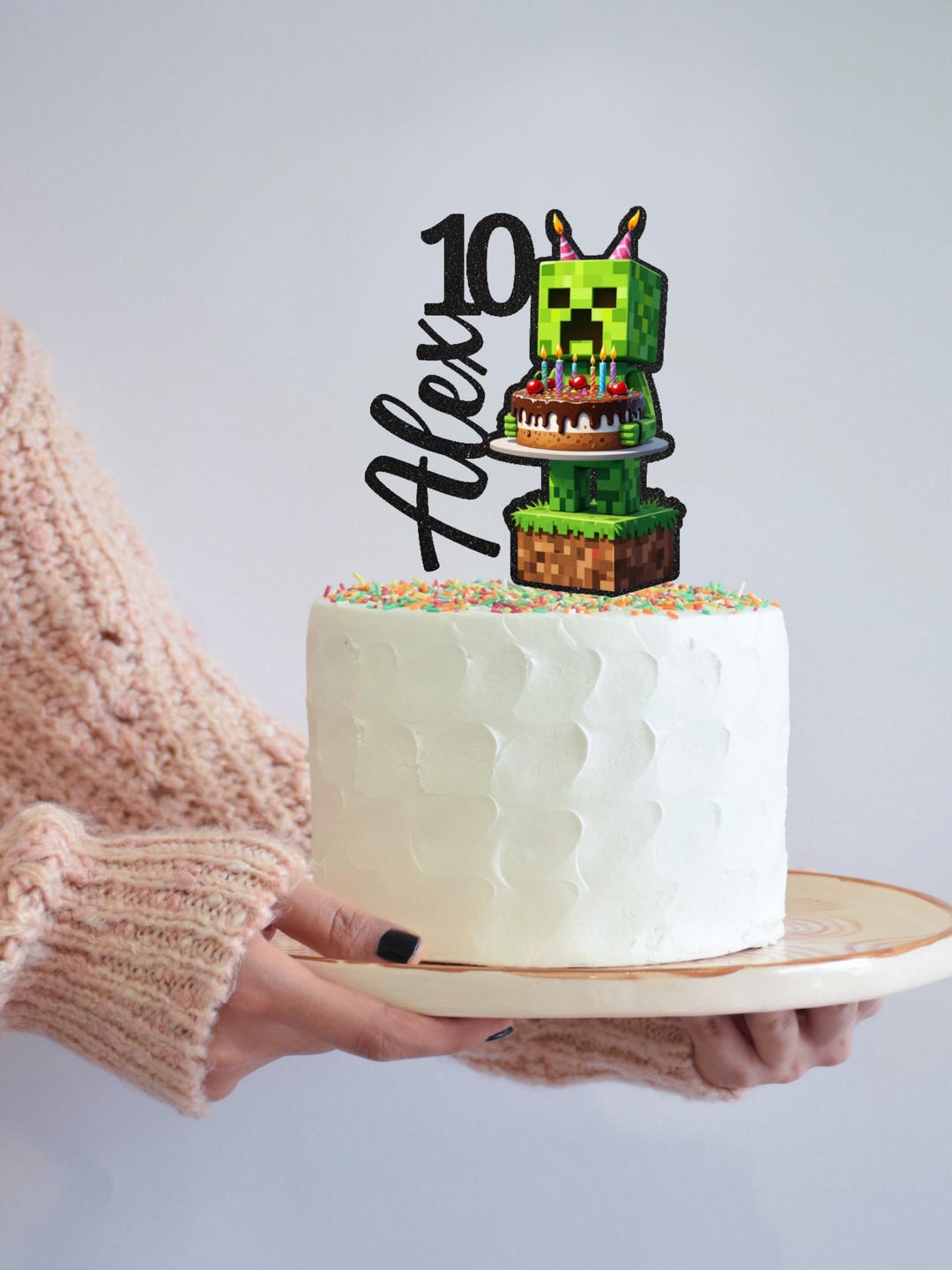Minecraft Creeper Cake Topper - Gamer Themed - Personalized Name + Age ...
