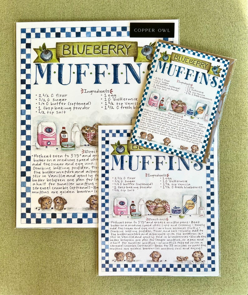 Watercolor Recipe Blueberry Muffin Art Print - Etsy