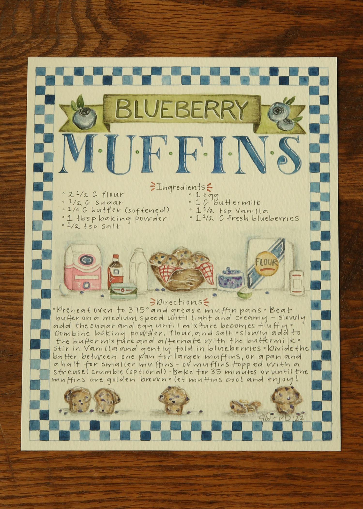 Watercolor Recipe Blueberry Muffin Art Print - Etsy