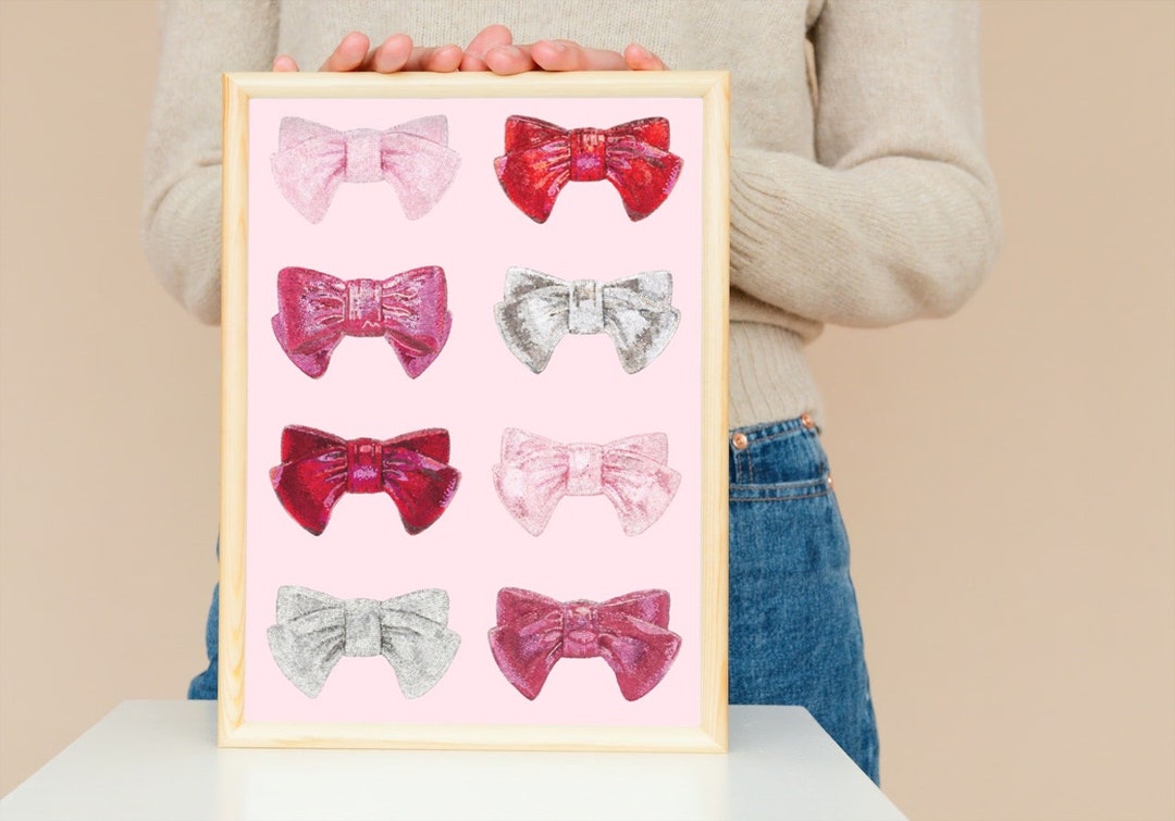 Girly Pink Bow Wall Art-modern Digital Prints for College Room Decor ...