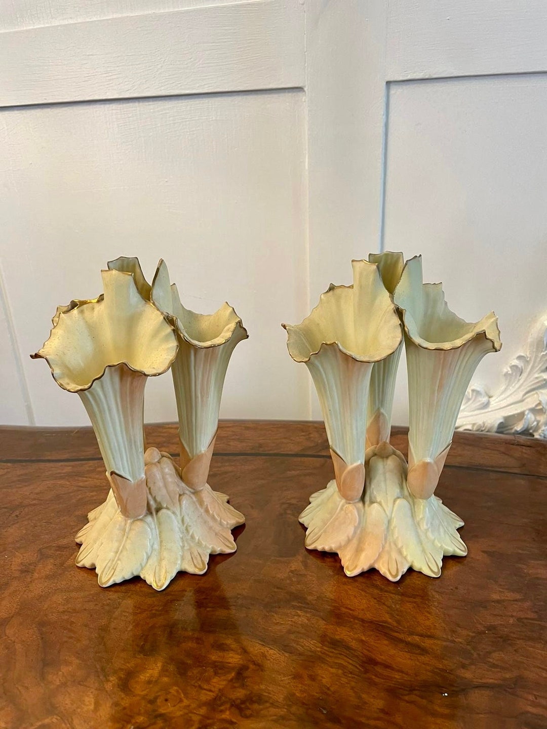 Antique Locke & Co. Porcelain Blush Ivory Spill Vases - Etsy