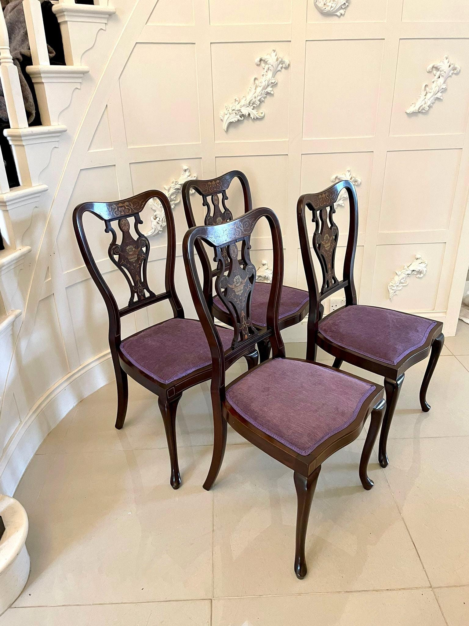 Fine Quality Antique Victorian Set of Four Marquetry Inlaid Chairs - Etsy