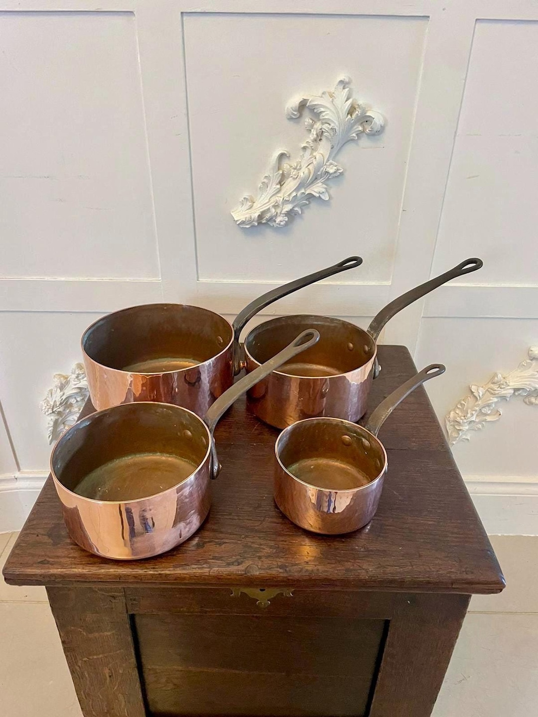 Antique 19th Century French Set of Four Copper Pans - Etsy