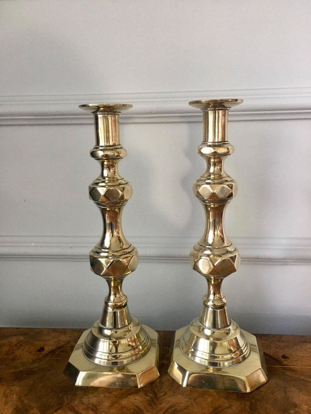 Large Antique Victorian Brass Candlesticks - Etsy