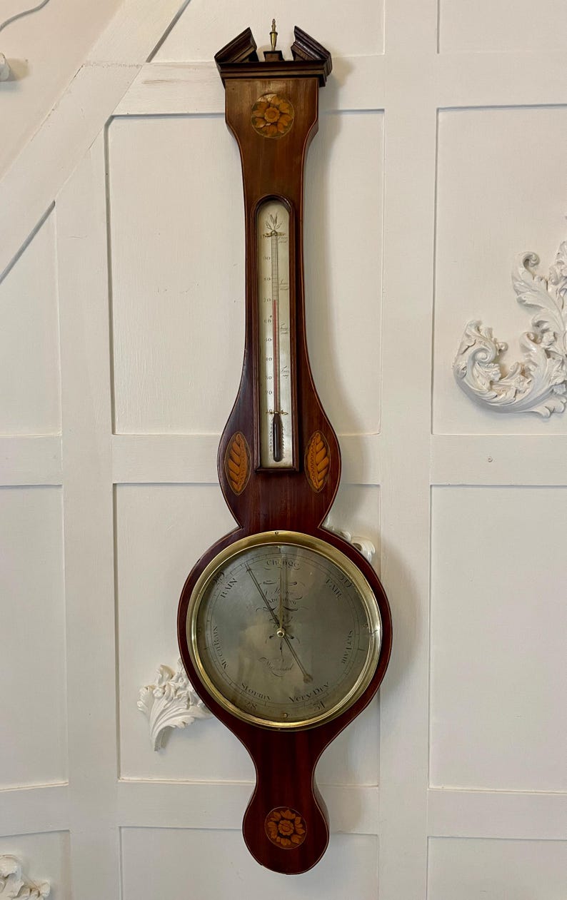 Antique George III Quality Mahogany Inlaid Banjo Barometer - Etsy