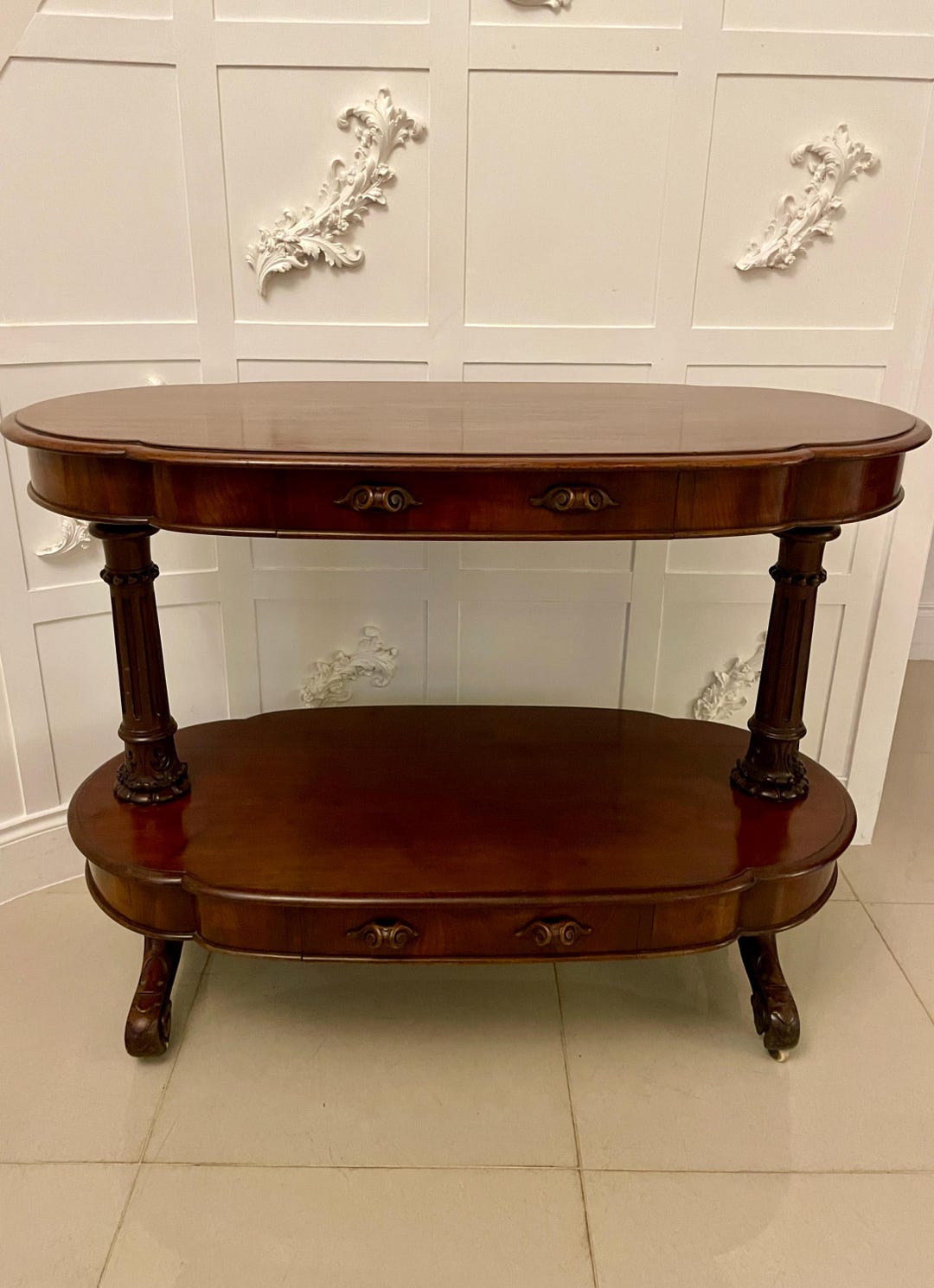 Large Antique Mahogany Oval Shaped Freestanding Serving/console Table ...