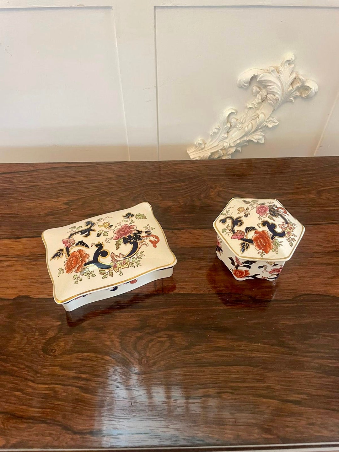 Quality Pair of Antique Hand Painted Masons Ironstone Trinket Boxes - Etsy