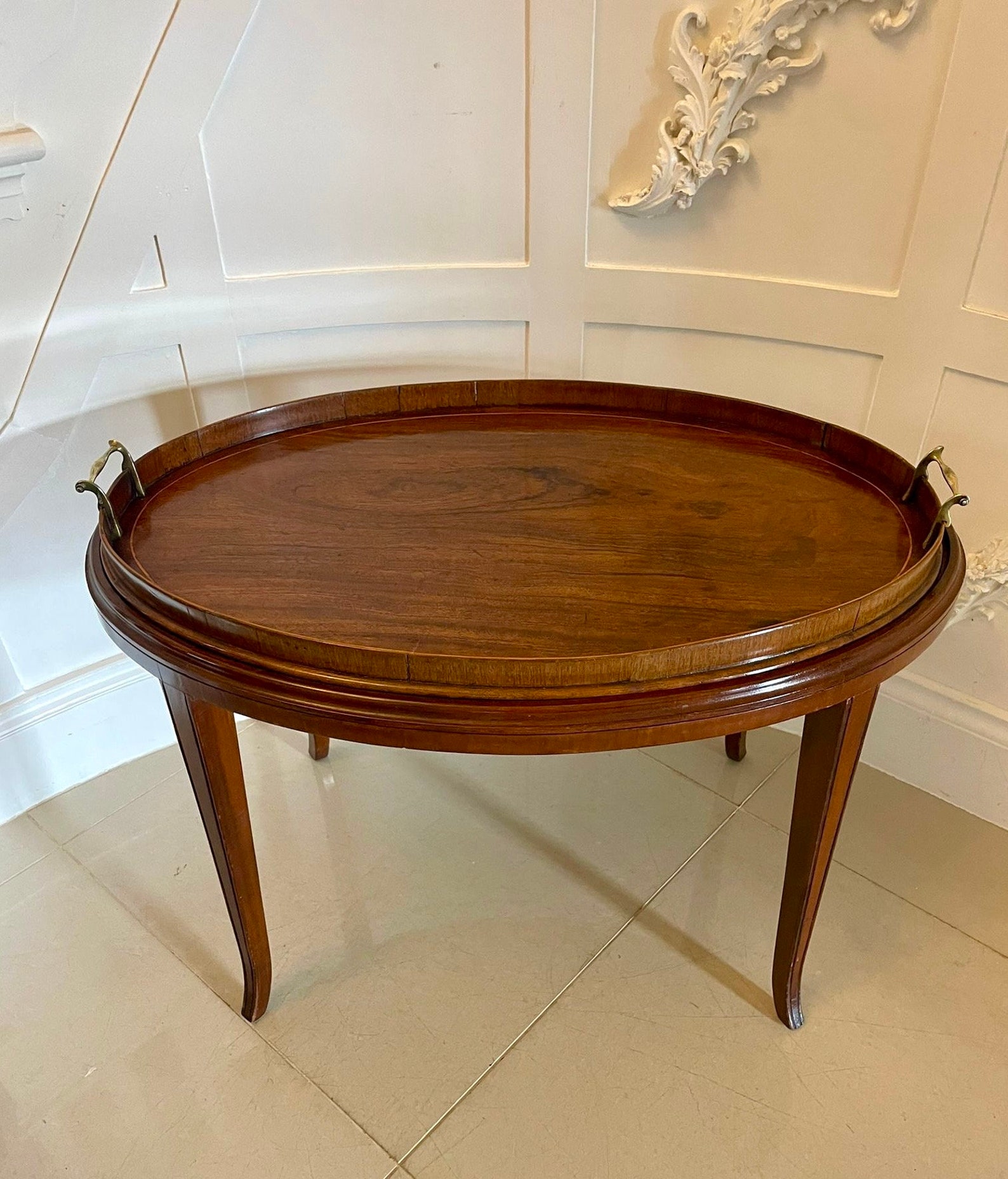 Large Antique Edwardian Oval Quality Figured Mahogany Tea Tray on Stand ...