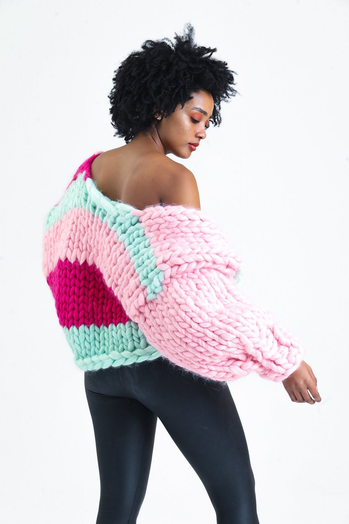 Chunky Knit Cardigan Chunky Cardigan Patchwork Unique&wool - Etsy