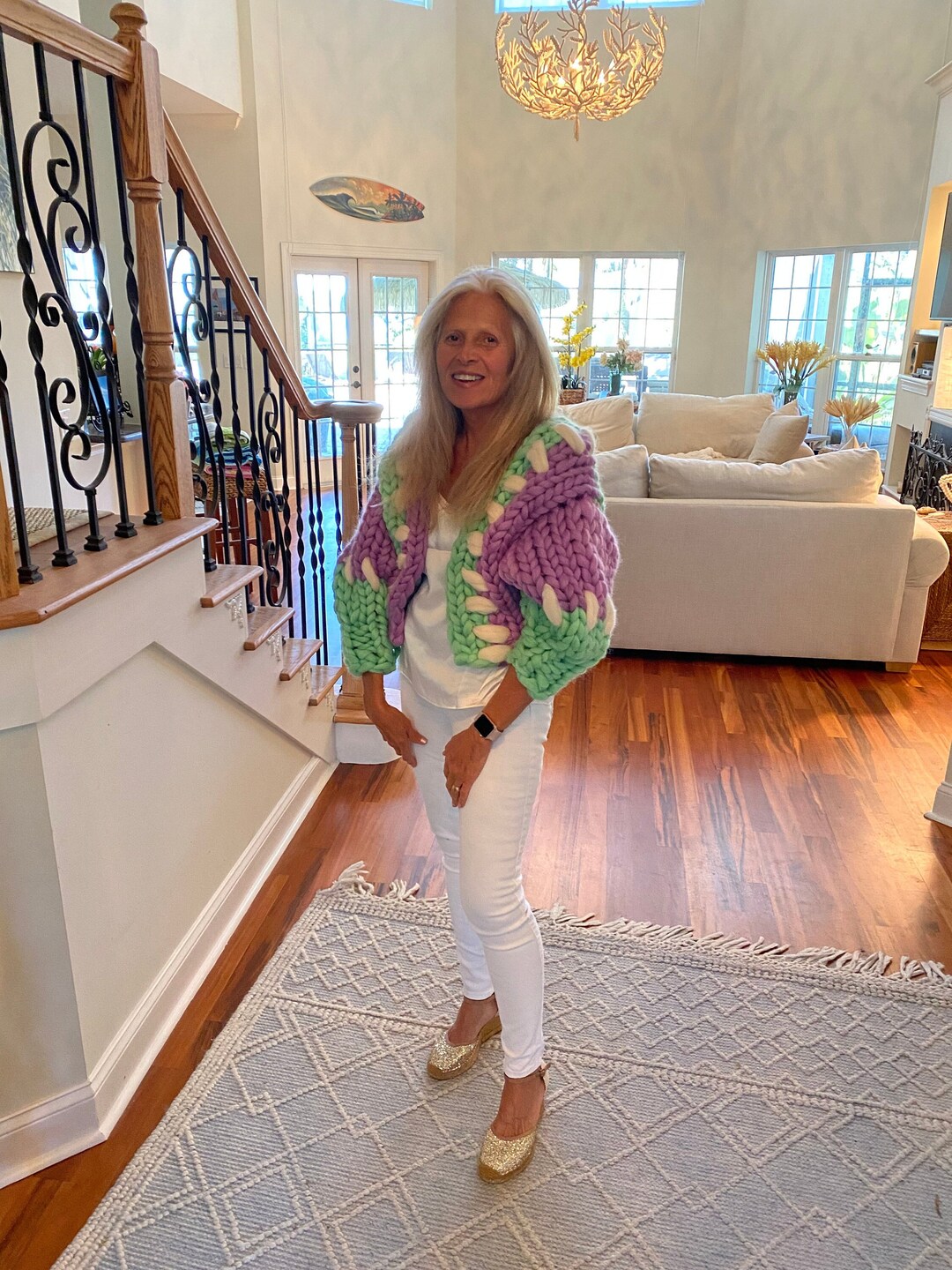 Chunky Knit Cardigan , Chunky Cardigan Patchwork , Merino Wool Cardigan ...