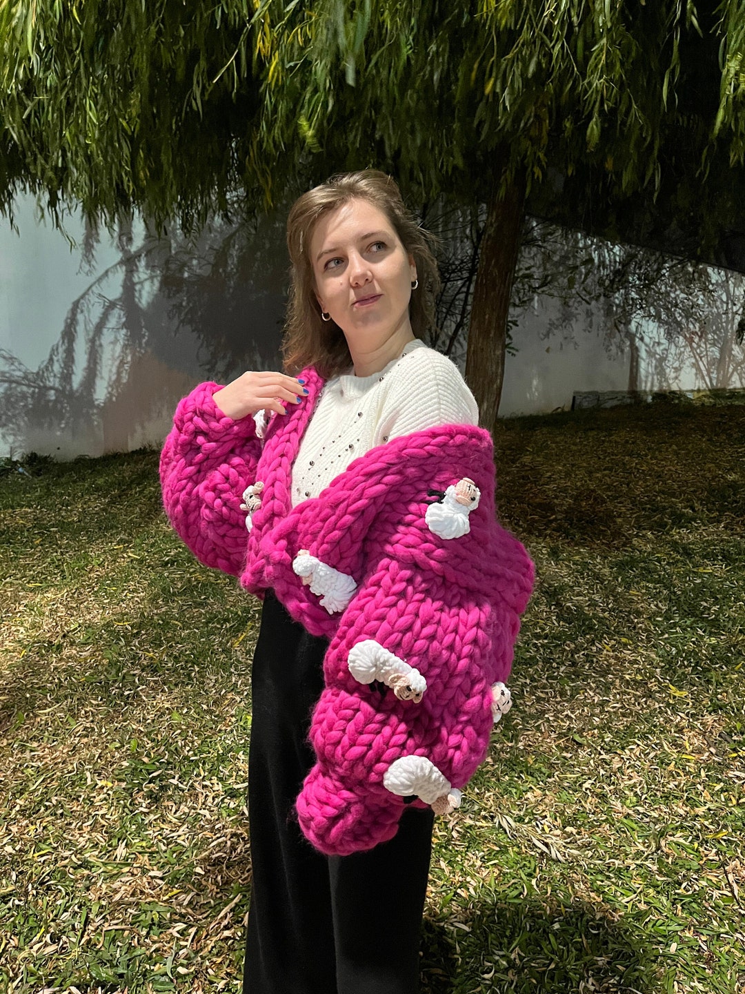 Sheep Chunky Knit Cardigan, Sheep Chunky Knit Sweater, Cute Chunky ...