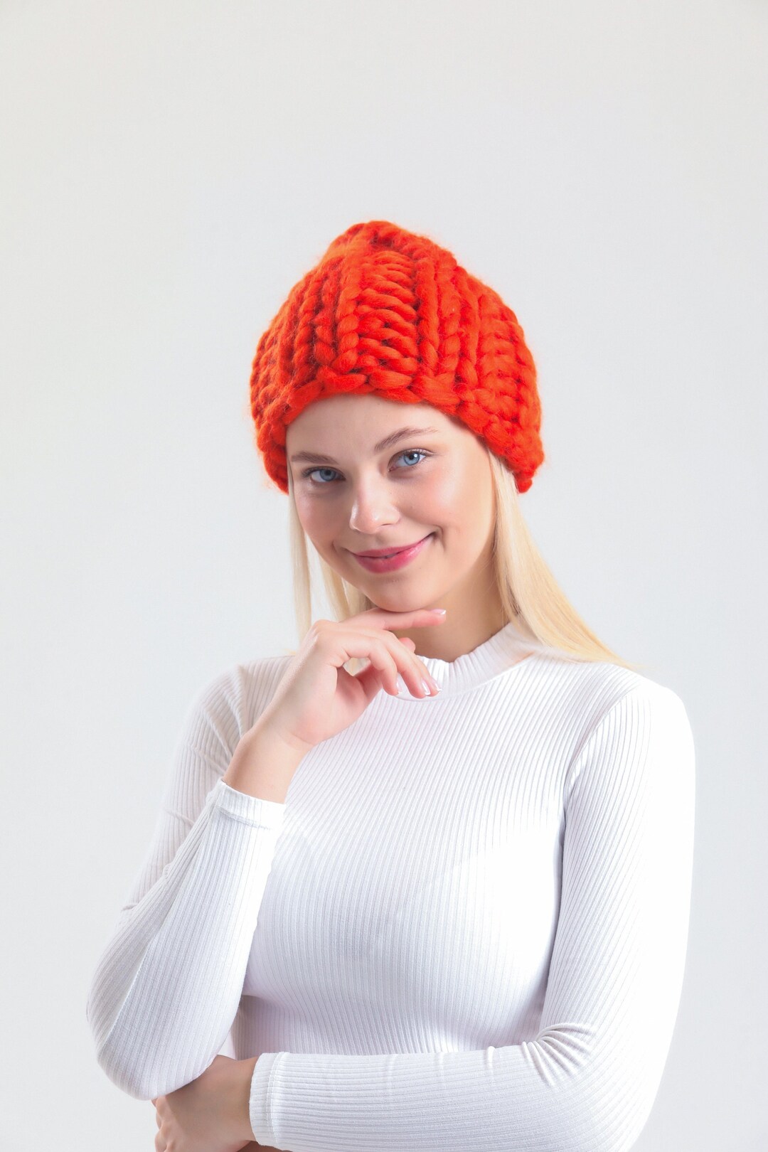 Chunky Knit Wool Beanie, Slouchy Winter Hat - Etsy
