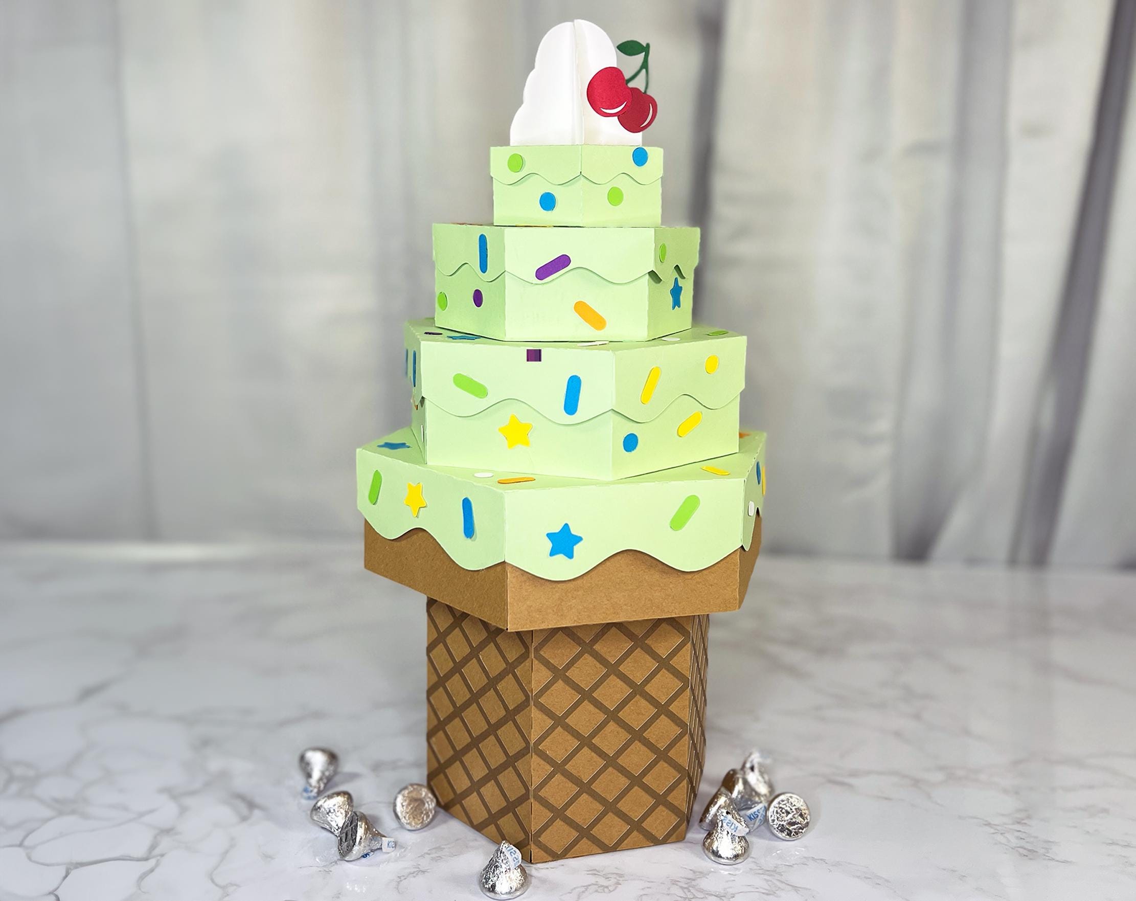 Ice Cream Cone Gift Box SVG, Large 3D Paper Ice Cream Cone Box Template ...