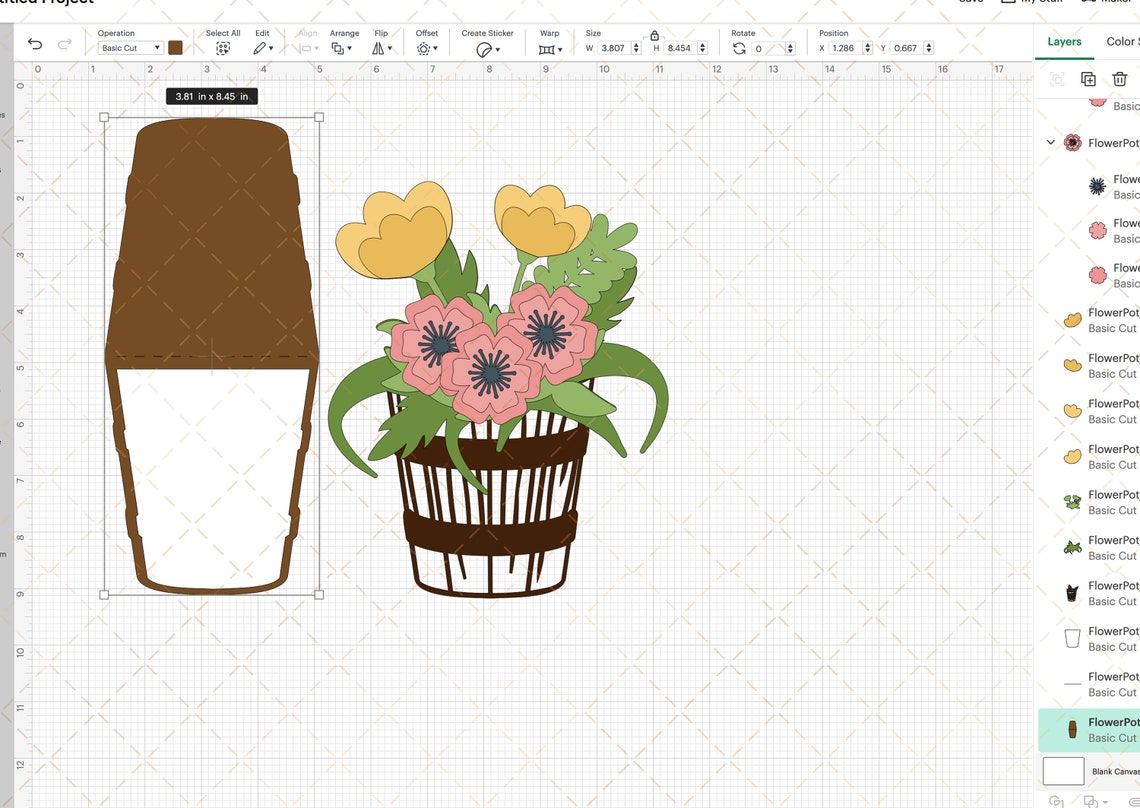 Flower Pot Card Svg, Flower Greeting Card Cut File, Flower Thank You ...