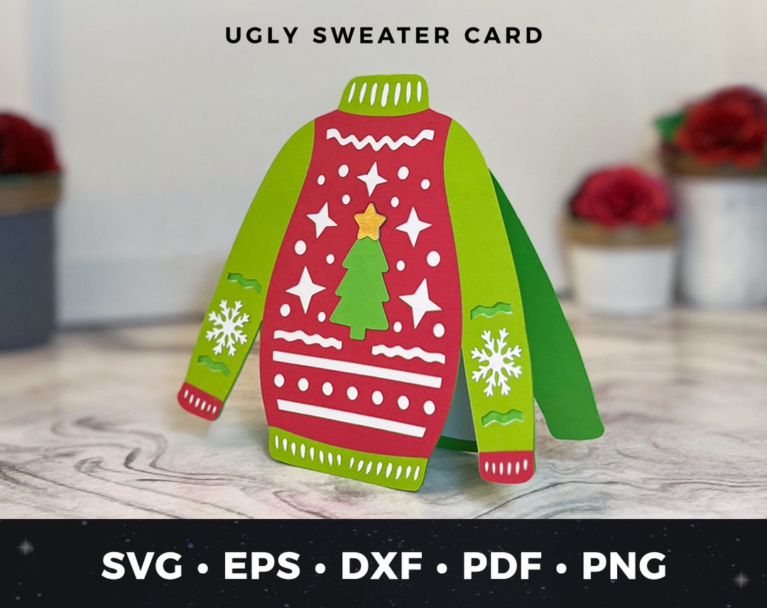 Christmas Greeting Card Svg, DIY Ugly Sweater Greeting Card Svg, Ugly ...