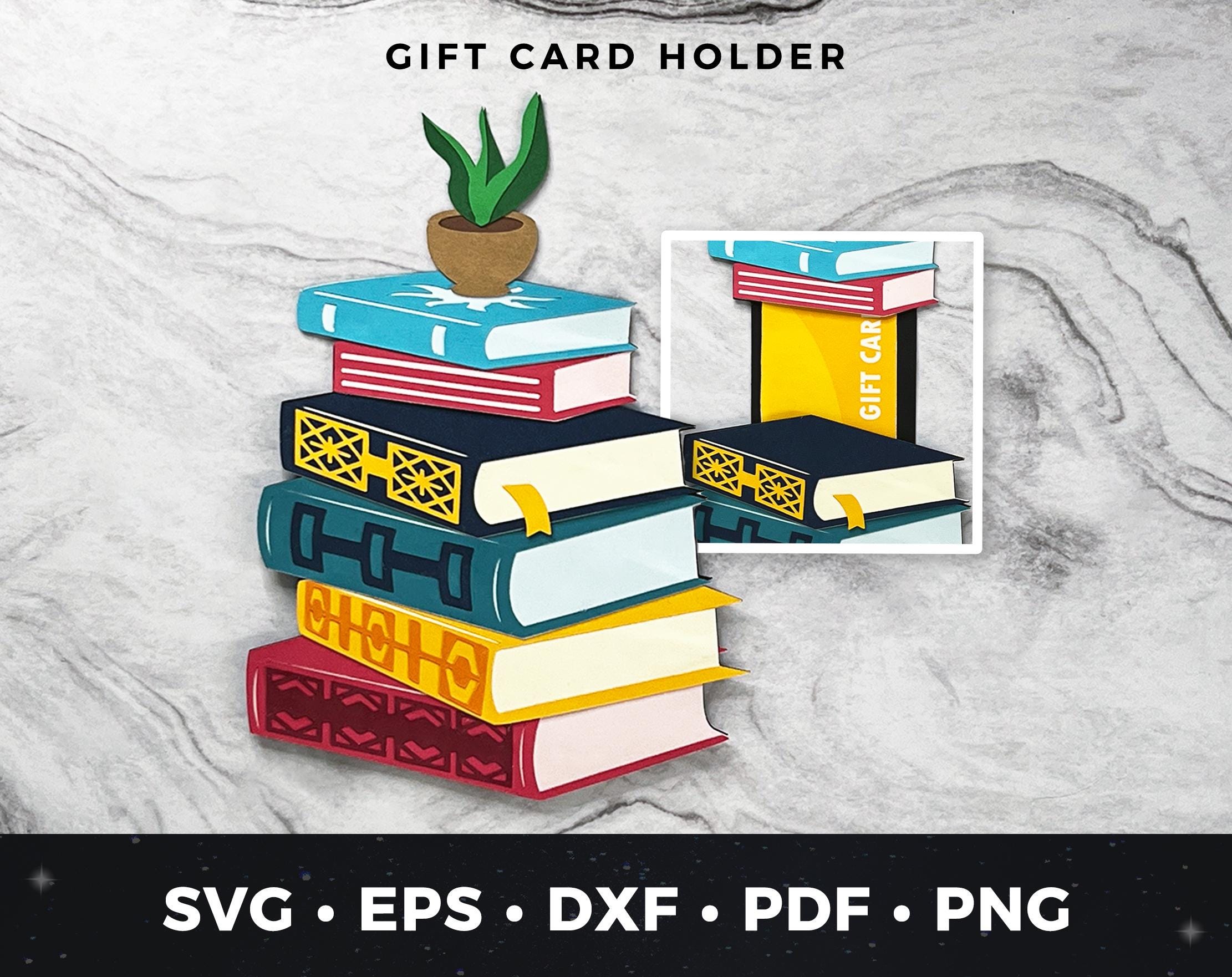 Stack of Books Gift Card Holder SVG, Book Lover Gift Card SVG, DIY ...