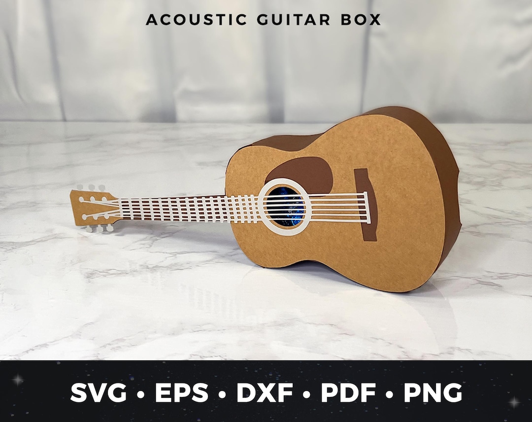 Acoustic Guitar Favor Box SVG, 3D Paper Guitar Gift Box Template, Music ...