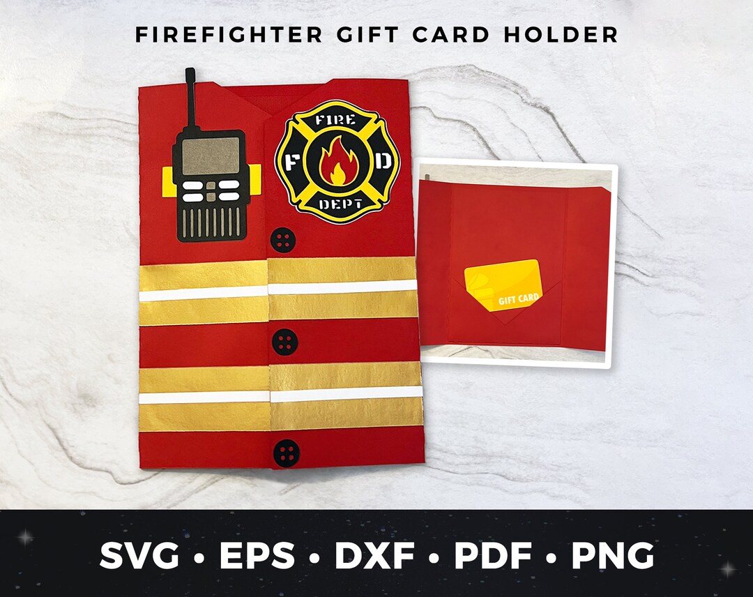 Firefighter Gift Card Holder Svg, Fireman Uniform Card, Firefighter ...