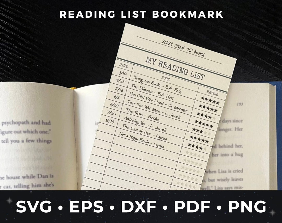 Reading List Bookmark Svg Book Mark Digital Download Library - Etsy