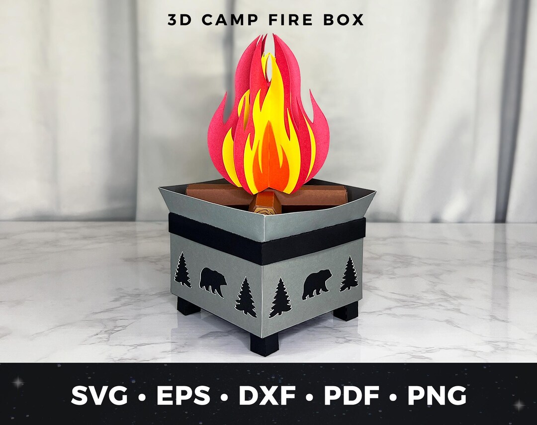 Campfire Gift Box SVG, 3D Paper Campfire Favor Box, Outdoor Camping ...