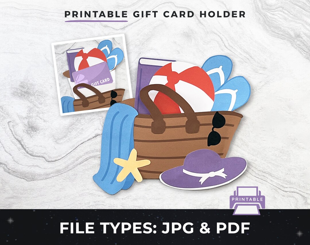 Printable Beach Bag Gift Card Holder Pdf, DIY Summer Gift Card Jpg ...
