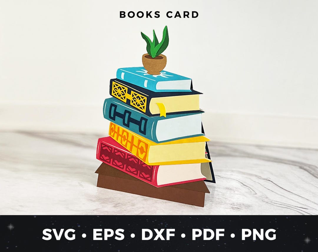 Stack of Books Greeting Card SVG, Book Lover Card, DIY Library Card ...