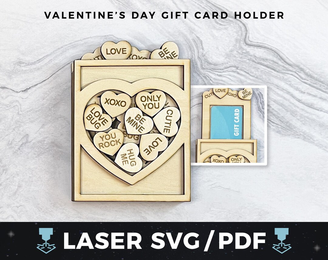 Conversation Hearts Gift Card Holder Laser SVG, Valentine Money Holder ...