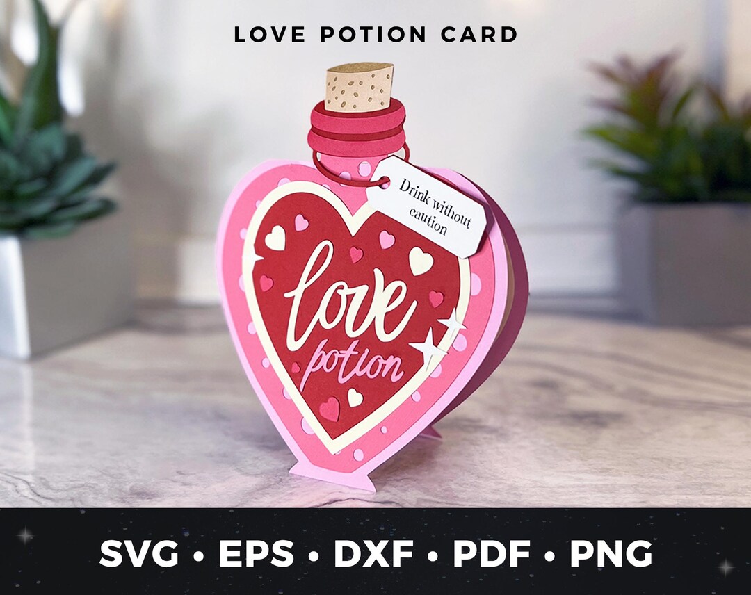 Love Potion Greeting Card SVG, DIY Valentine’s Day Card, Cute Potion ...