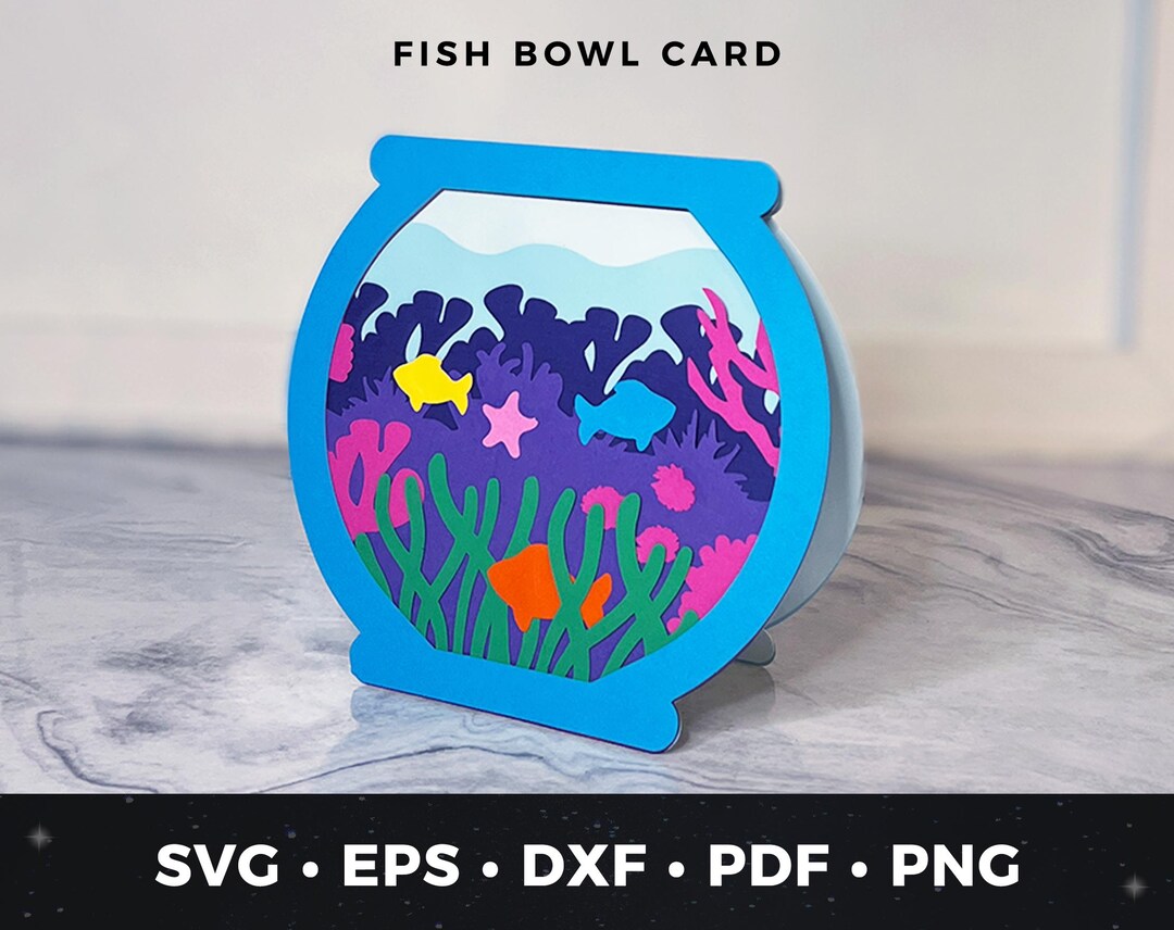 Fish Bowl Card SVG, Aquarium Greeting Card Svg, Underwater Card Pdf ...