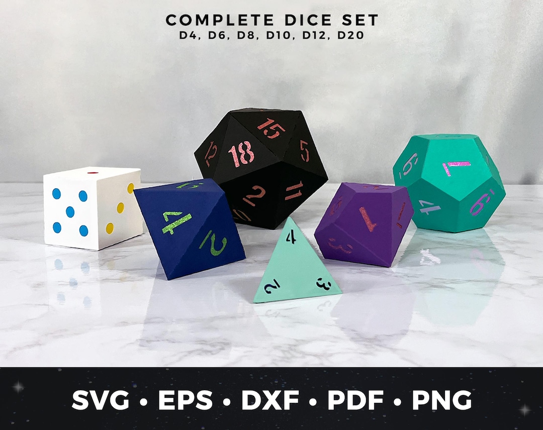 3D Paper Dice Bundle SVG, Full Polyhedral Dice Set (D4, D6, D8, D10 ...
