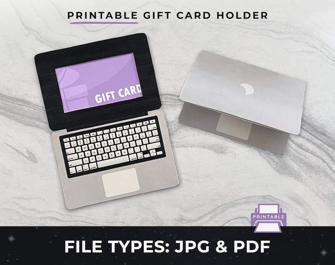 Printable Laptop Gift Card Holder, Laptop Card Pdf, Computer Gift Card ...