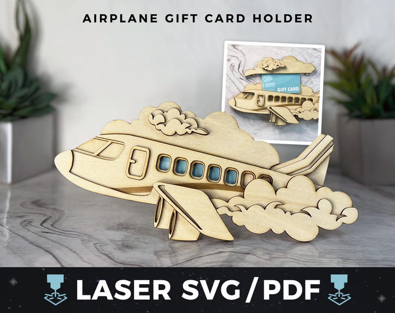 Airplane Gift Card Holder Laser SVG, Pilot Gift Card PDF, Travel Money ...