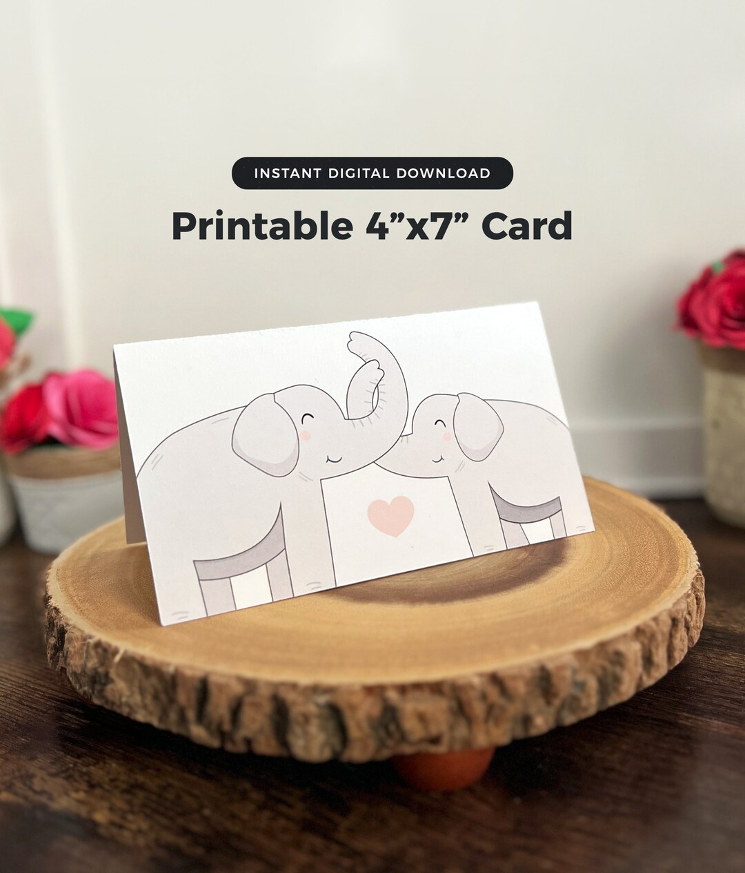 Printable Elephant Card, Cute Elephant Card, Elephant Birthday Card ...
