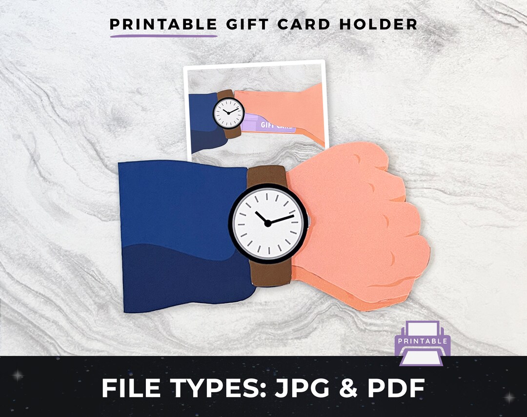 Printable Watch Gift Card Holder, Printable Watch Money Holder, Watch ...