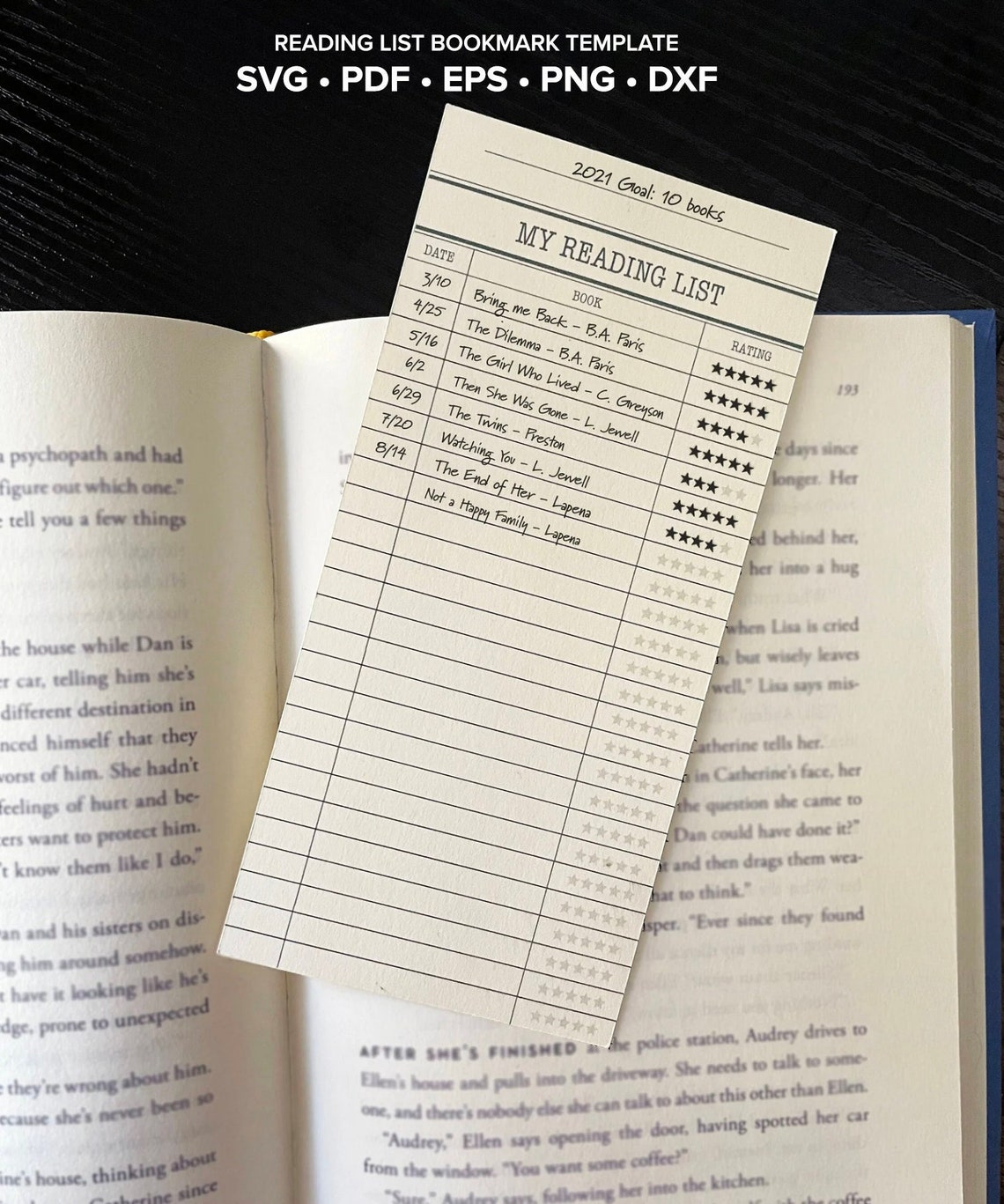 Reading List Bookmark Svg Book Mark Digital Download Library - Etsy