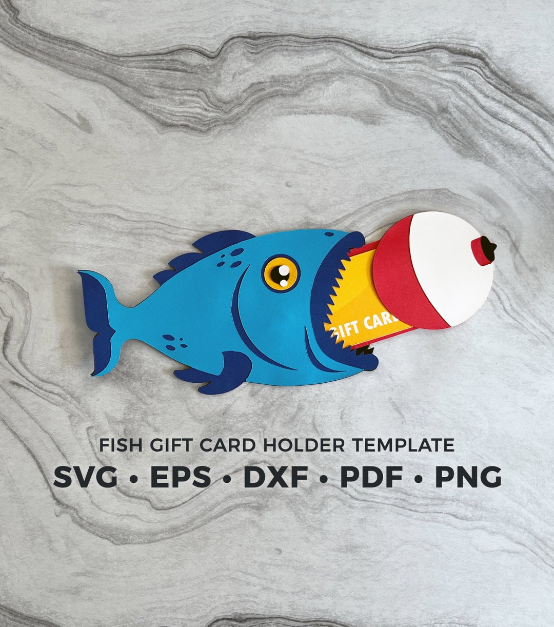 Fishing Card Template Fish Gift Card Holder Birthday Card - Etsy