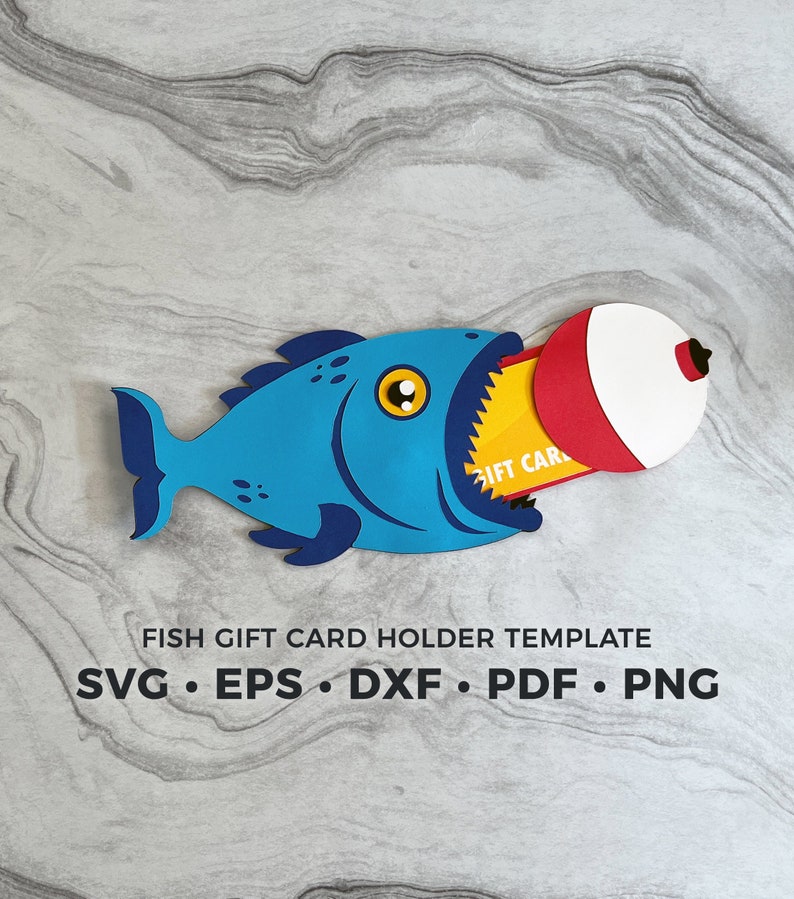 Fishing Card Template Fish Gift Card Holder Birthday Card - Etsy
