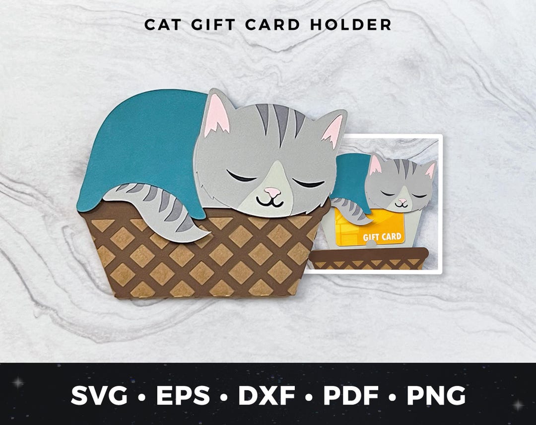 Cute Sleeping Cat Gift Card Holder SVG, Cat Lover Gift Card SVG, DIY ...