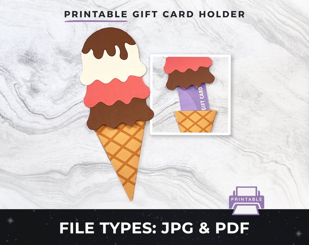 Printable Ice Cream Gift Card Holder, DIY Ice Cream Gift Money Holder ...