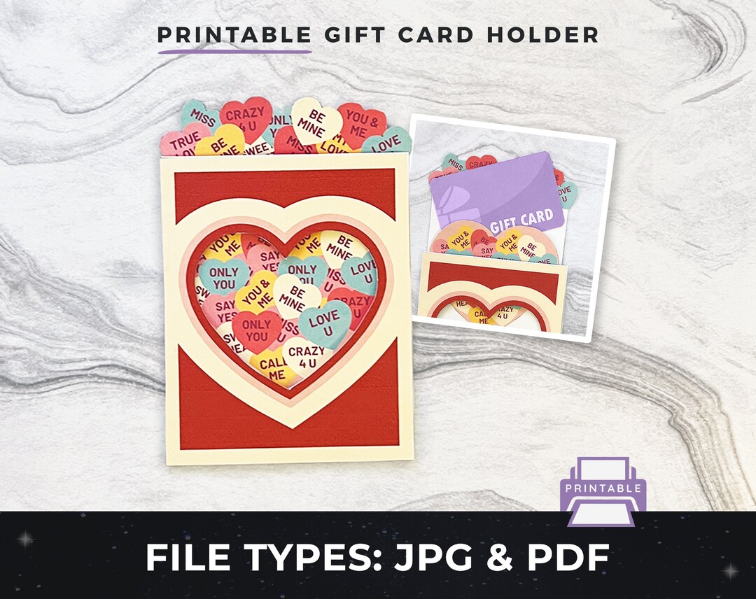 Printable Valentine's Day Gift Card Holder, Print Candy Hearts Money ...