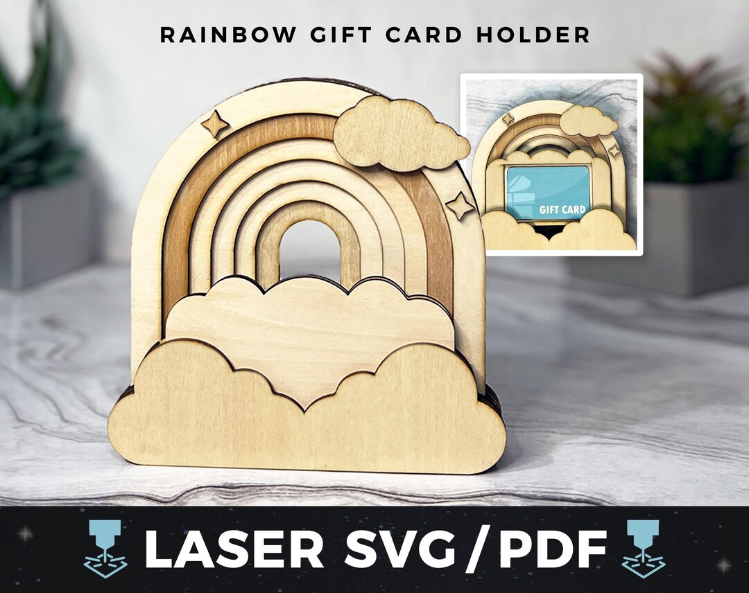 Rainbow Gift Card Holder Laser SVG, Cute Rainbow Money Holder PDF ...