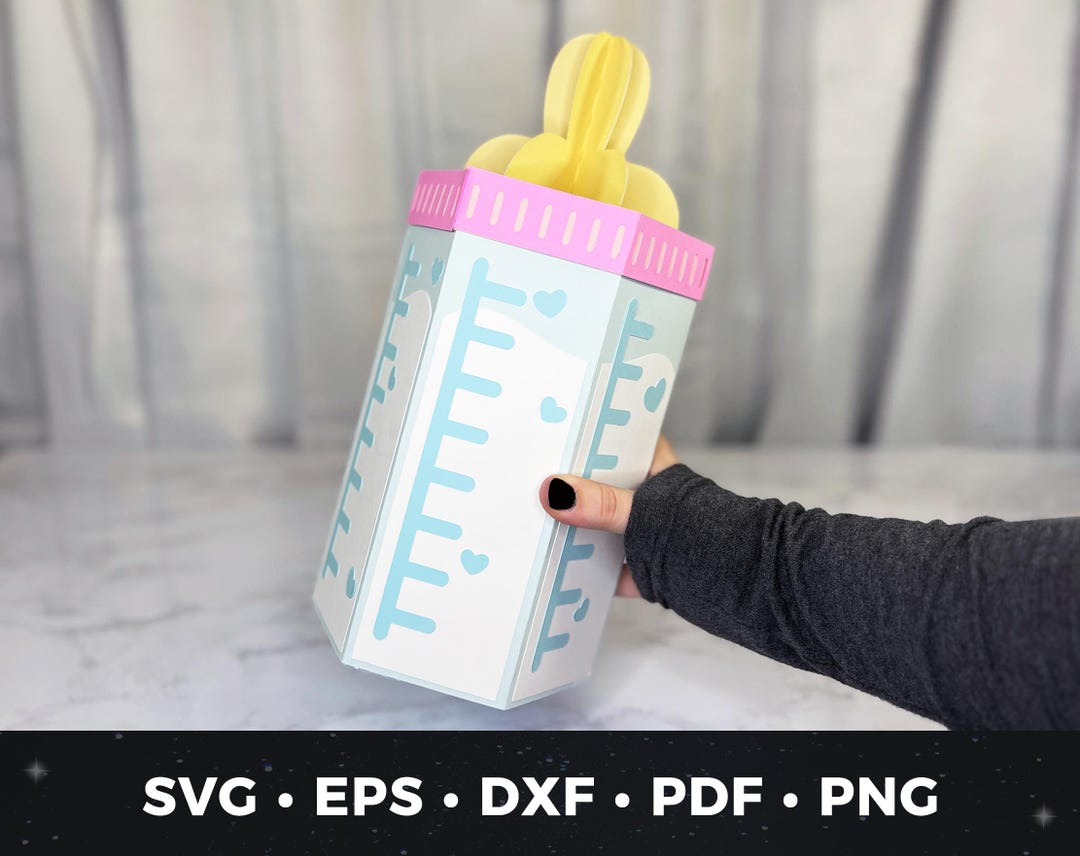 Baby Bottle Gift Box SVG, Giant Baby Shower Centerpiece, 3D Paper Baby ...